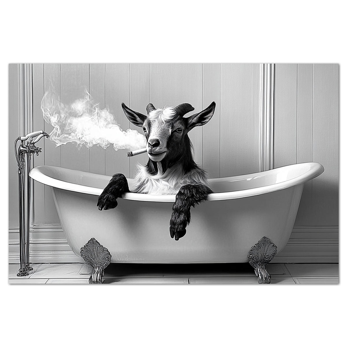 Goat Smoking a Cigarette Art Poster,Goat in Bathtub Wall Art Print ...