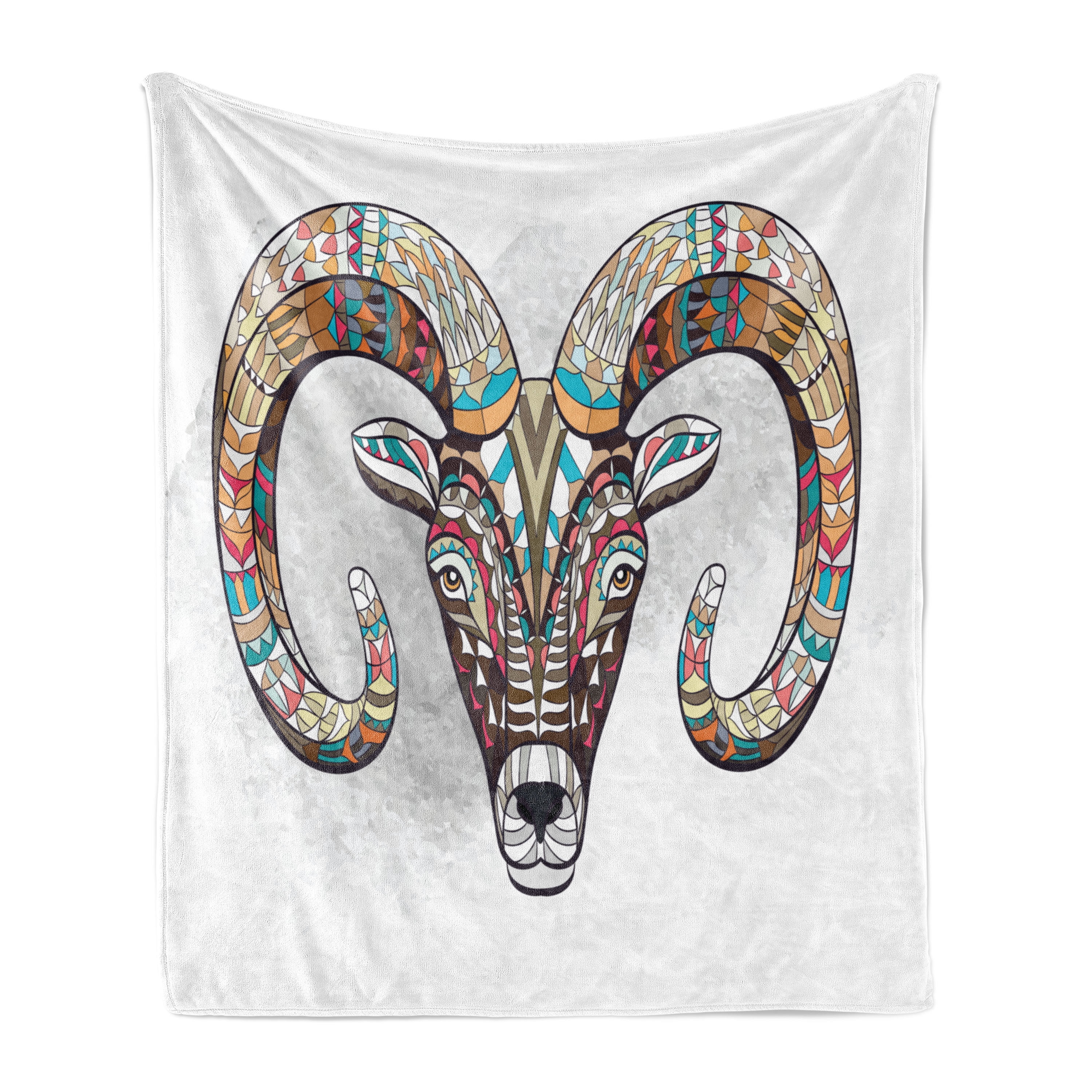 Goat Soft Flannel Fleece Throw Blanket, Colorful Ornamented Head of ...