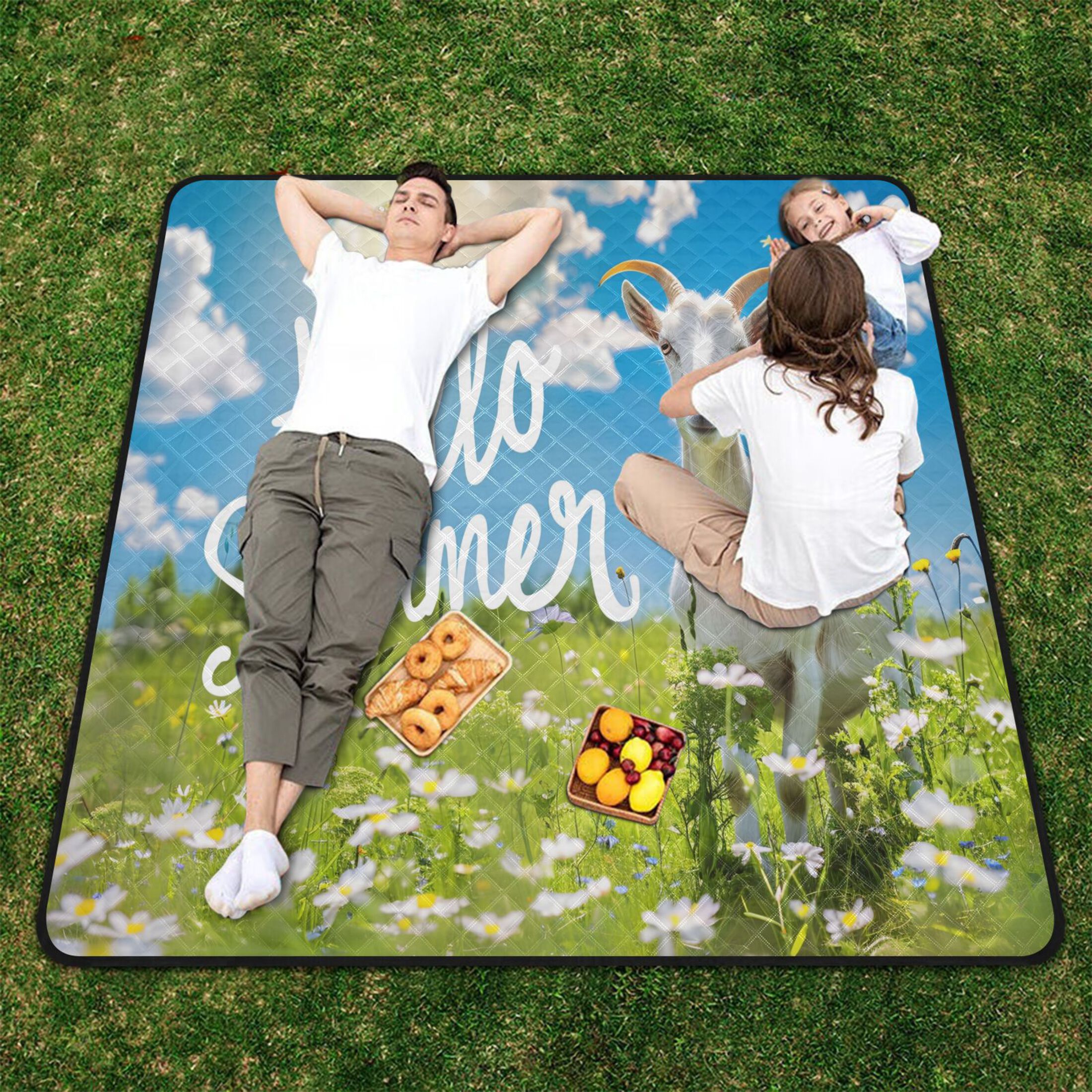 Goat Summer Sheep Greed Beach Blanket Outdoor Picnic Blanket 78"x 78 ...