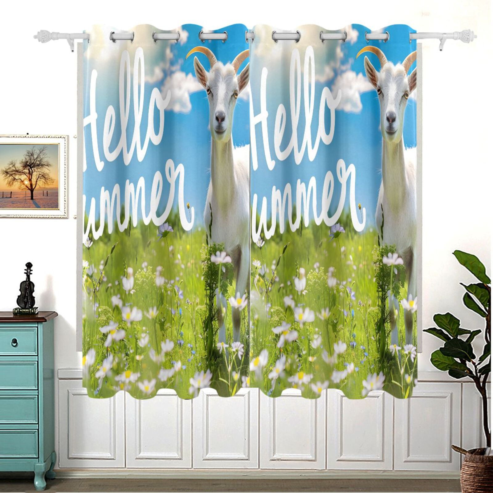 Goat Summer Sheep Greed Blackout Curtain Panels 63x55in Drapes Privacy ...