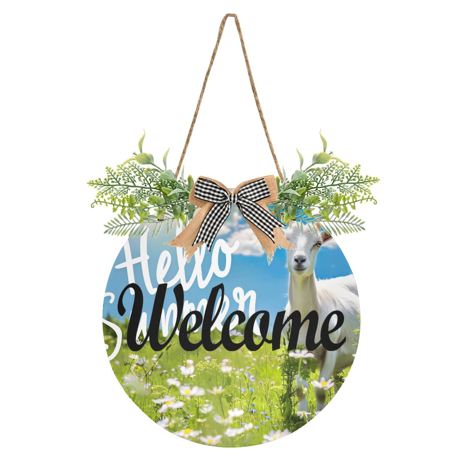 Goat Summer Sheep Greed Welcome Sign for Front Door Wreath Door Sign ...
