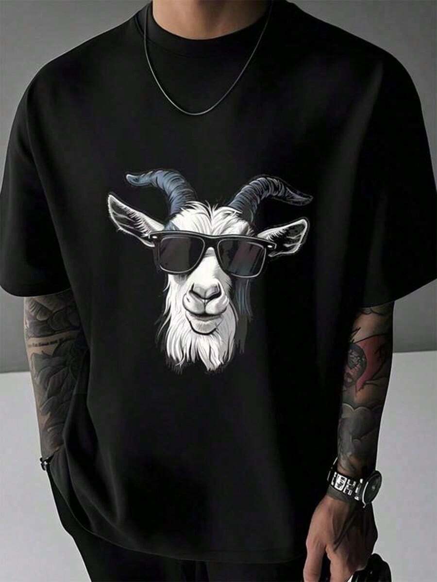 Goat Sunglasses Graphic T-Shirt Cotton Summer Men's Short Sleeve Tops T ...