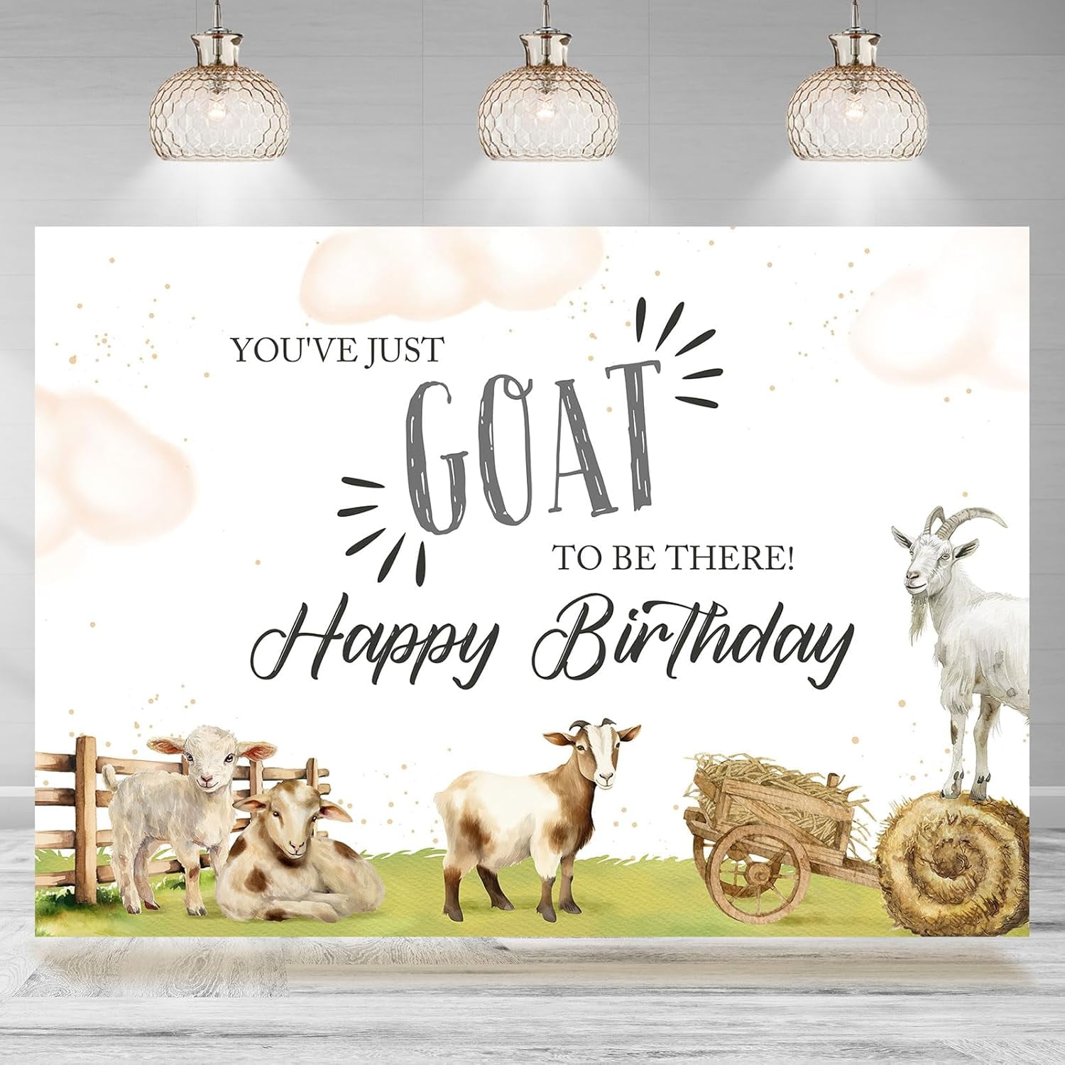 Goat Theme Happy Birthday Backdrop Goats Pasture Cloud You've Just Goat To Be There Photography ...