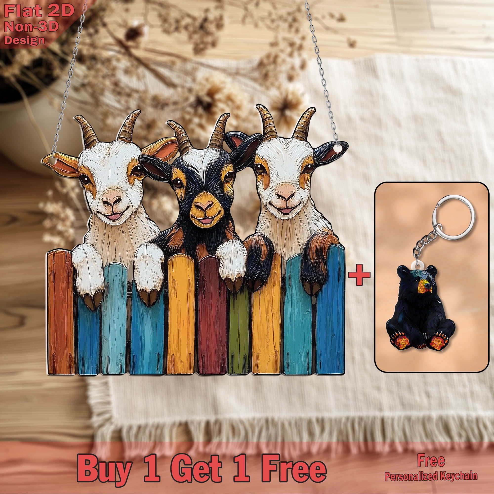 Goat Trio Acrylic Window Hanging - Colorful Farmhouse Sun Catcher ...