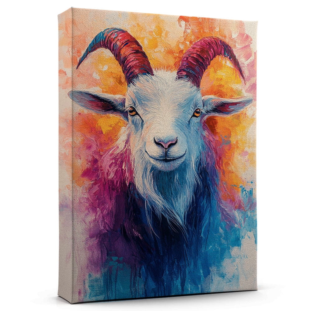 Goat White Canvas Painting Animal Artwork,Colorful Goat White Canvas ...