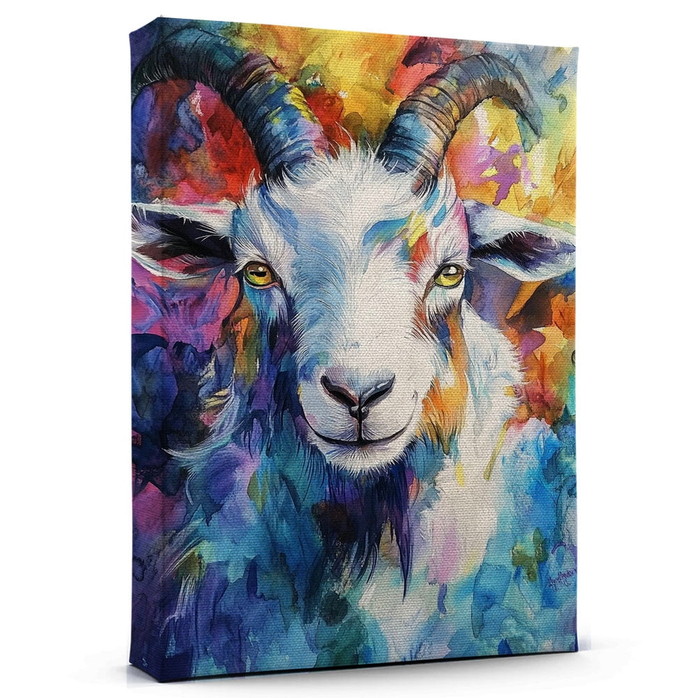 Goat White And Gray Pygmy Canvas Wall Art Decor, Colorful Goat White ...