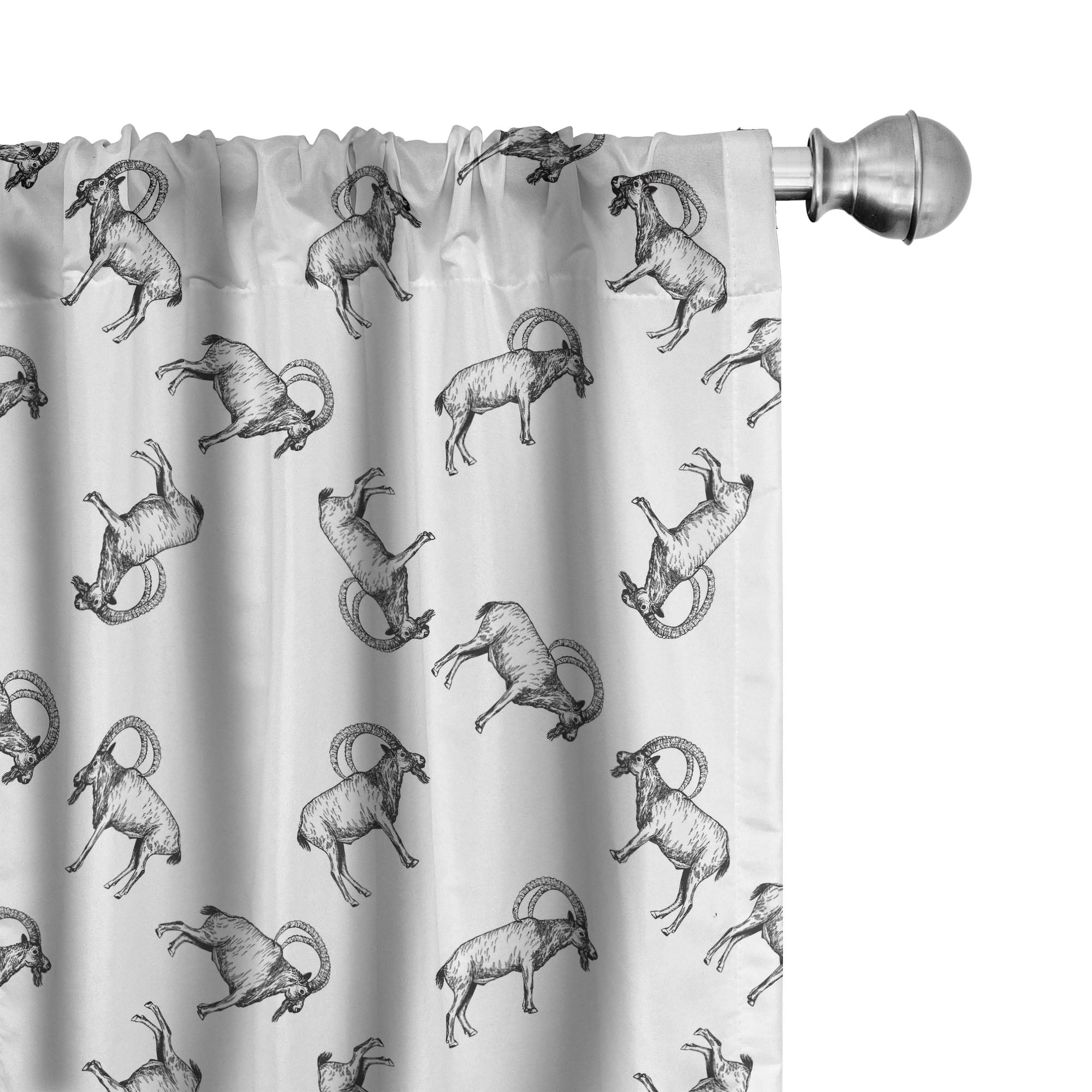 Goat Window Curtains, Hand Drawn Like Monochrome Sketch of Continuous ...