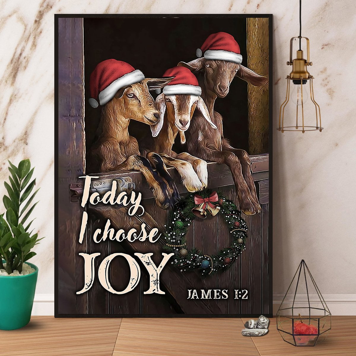Goats Christmas Today I Choose Joy Santa Hat Xmas Wreath Vertical Paper ...