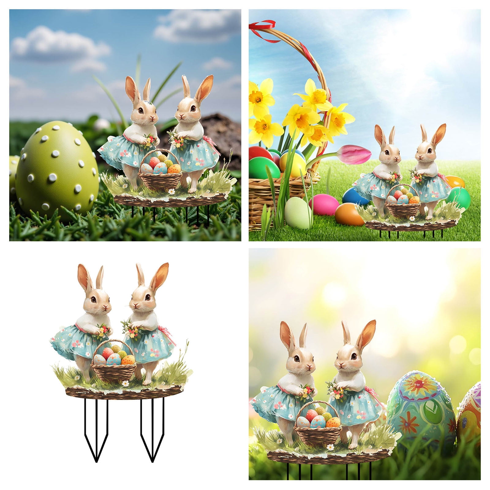 Goattoy Acrylic Easter Bunny Eggs Yard Decor - Cute Rabbit with Easter ...