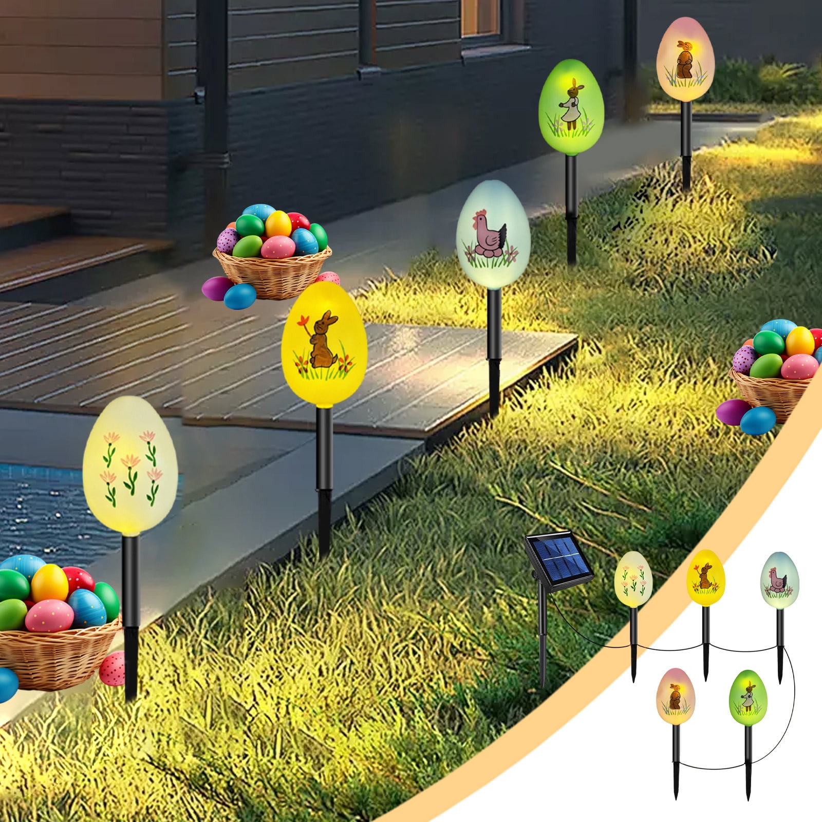 Goattoy Solar Powered Easter Eggs Decor Set of 5 - Lighted Eggs Yard ...