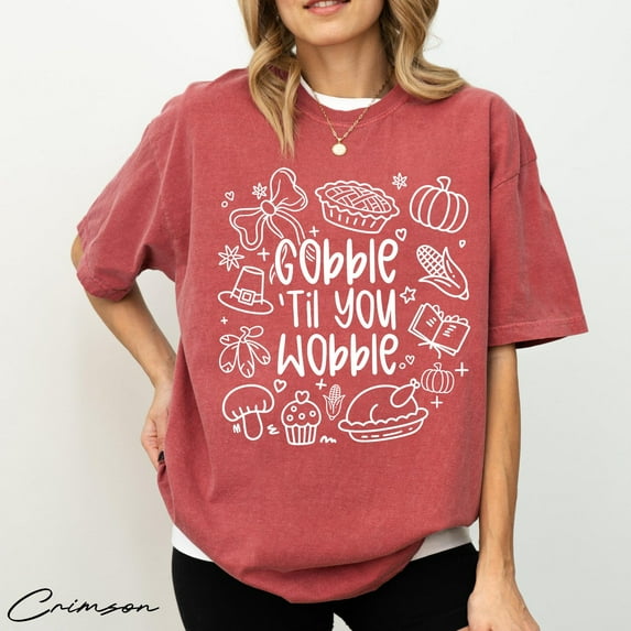 Gobble Til You Wobble Thanksgiving Doodle Shirt, Funny Fall Turkey Tee ...