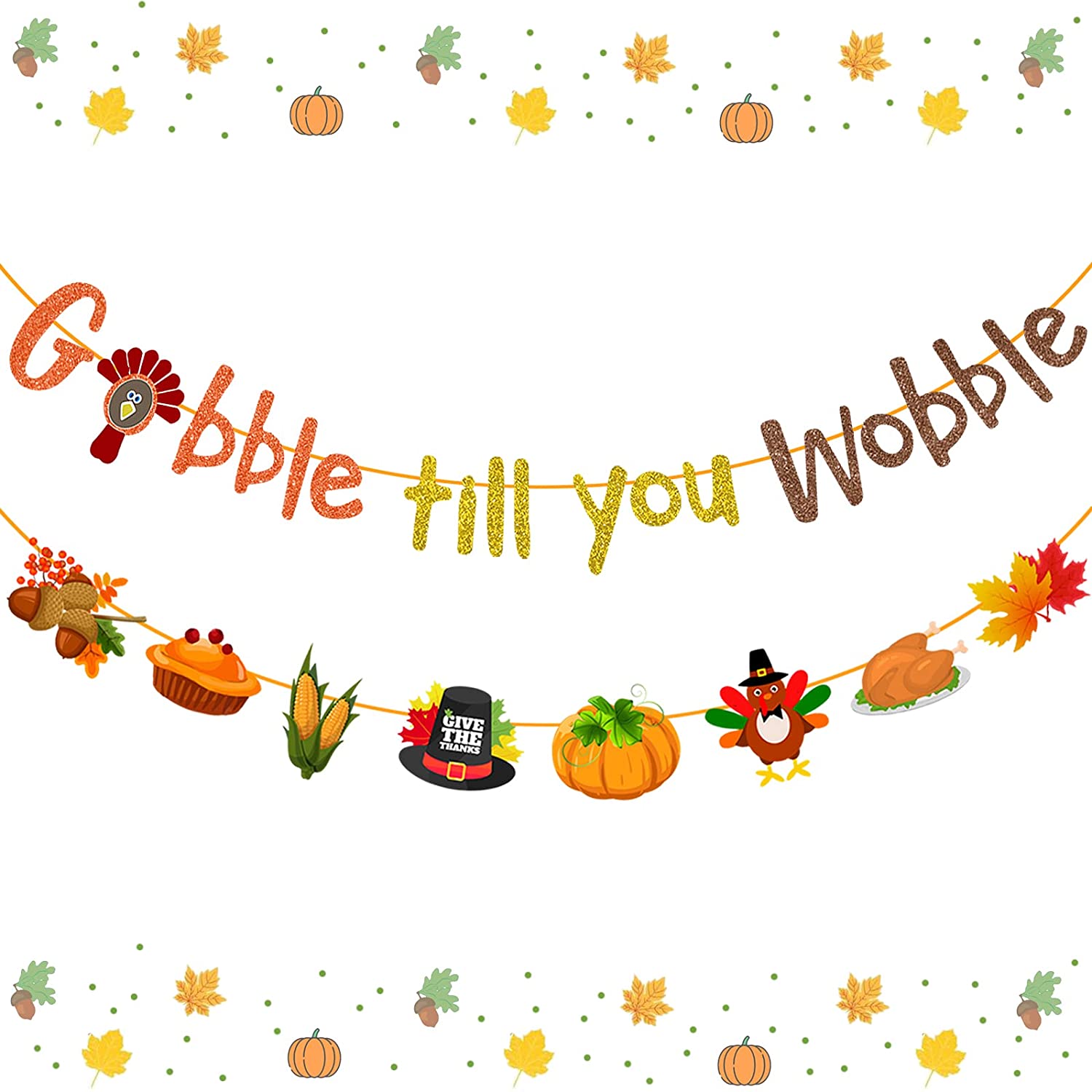 Gobble Till You Wobble Banner - Happy Thanksgiving Banner Gold Glitter ...