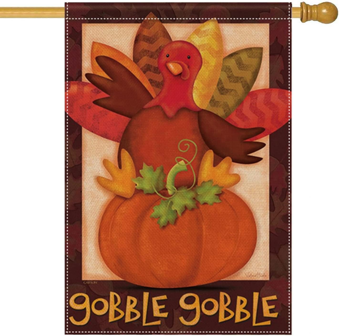 Gobble Gobble Turkey House Flag 28 x 40 Inch Happy Thanksgiving Pumpkin ...