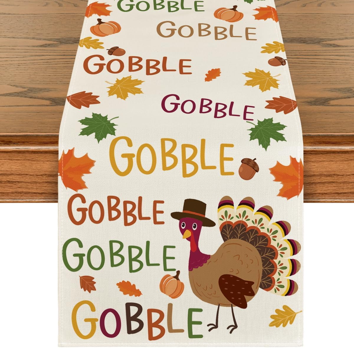 Gobble Turkey Maple Leaves Thanksgiving Table Runner, Seasonal Fall ...