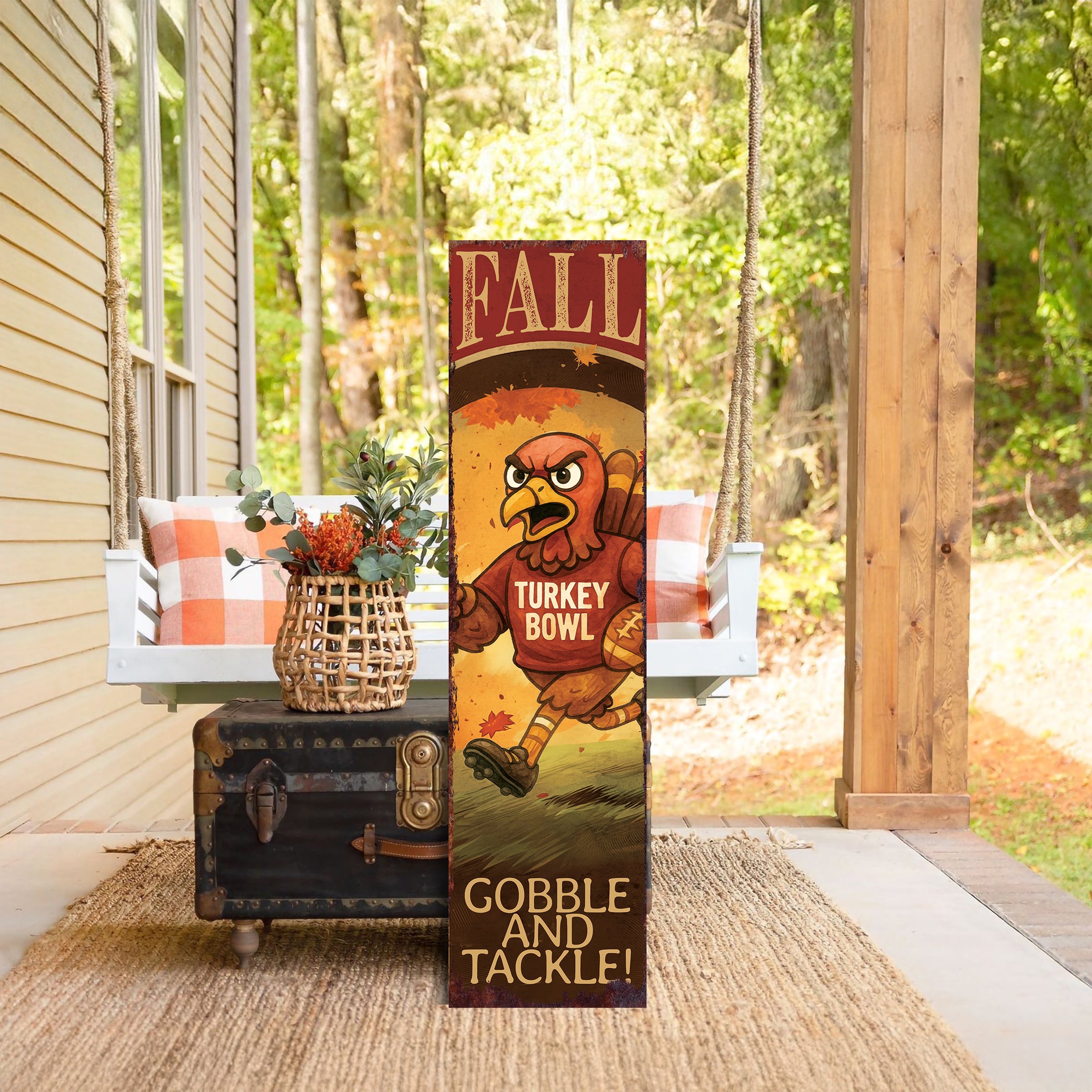Gobble and Tackle Porch Sign – Turkey Bowl Fall Football Decor, UV Wood ...