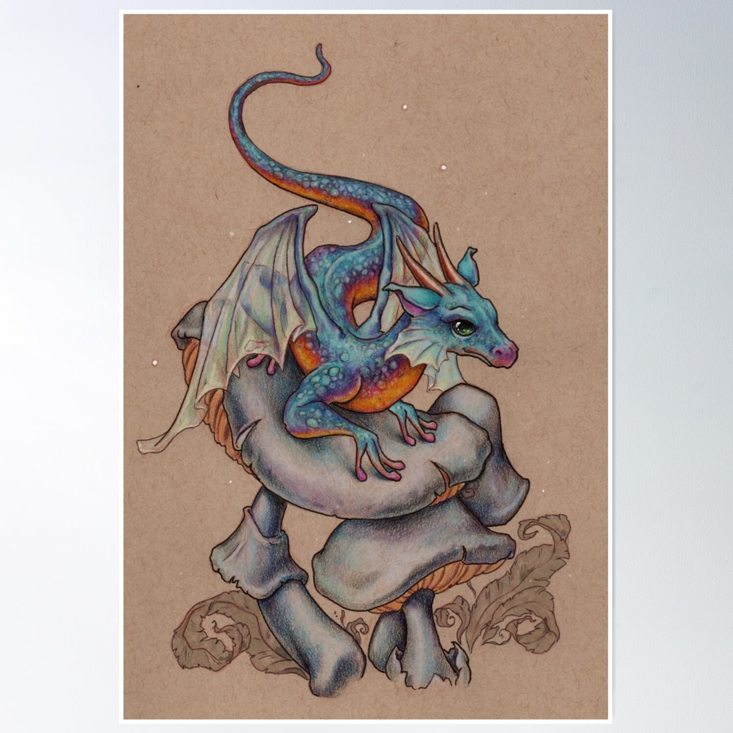 Gobbo Dragon On Mushroom Poster Wall Art, Modern Wall Decor, 16x24 ...