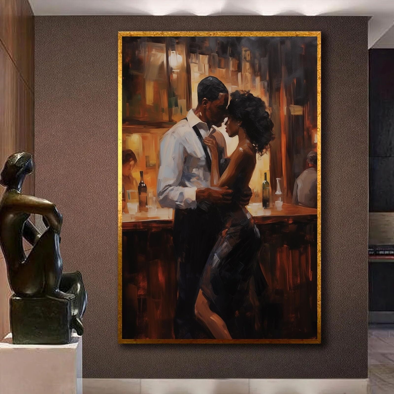 Gobeiuasy Couple Hugging Wall Art Black Couple Painting Romantic Canvas ...