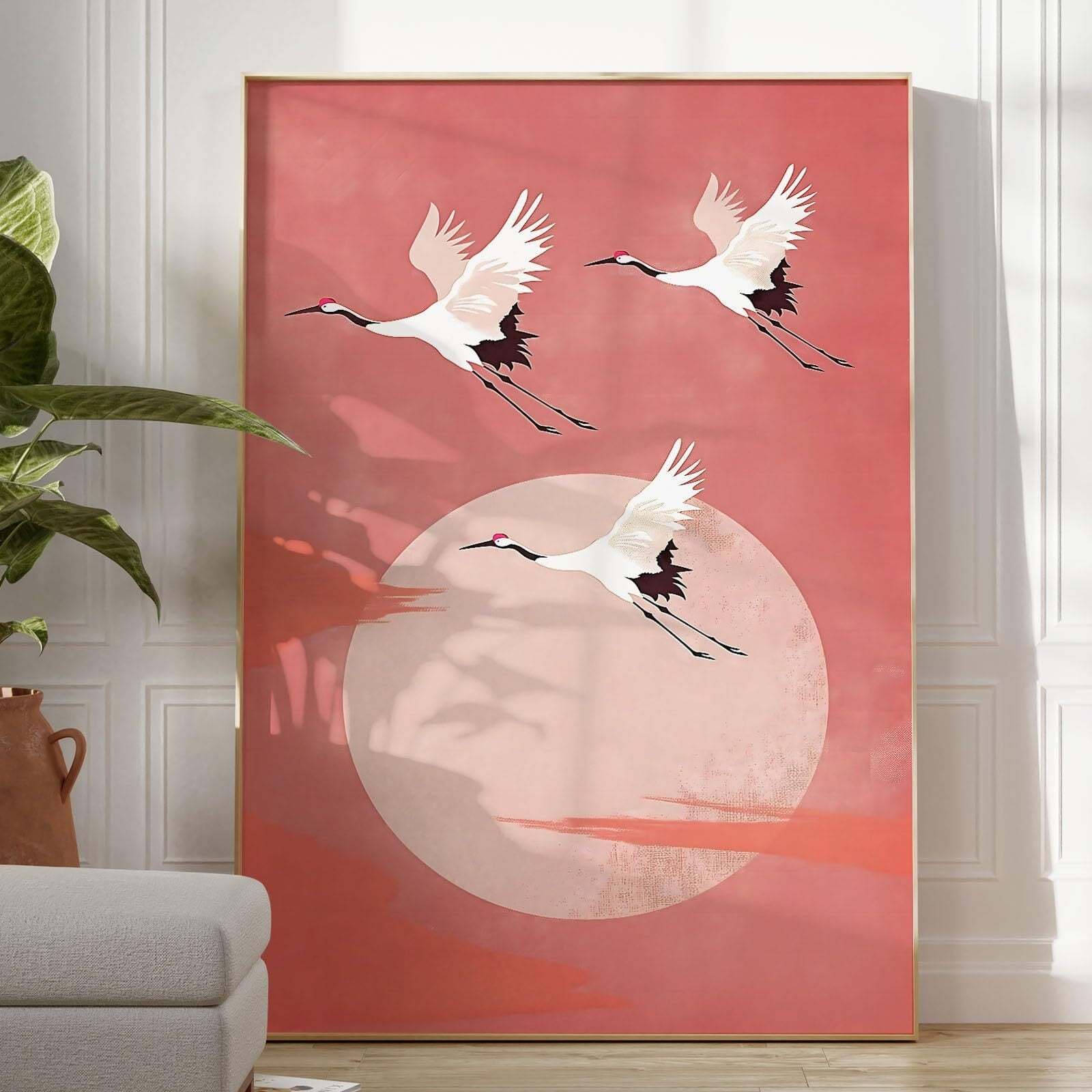 Gobeiuasy Flying Cranes Poster Preppy Animal Painting Pink Aesthetic ...