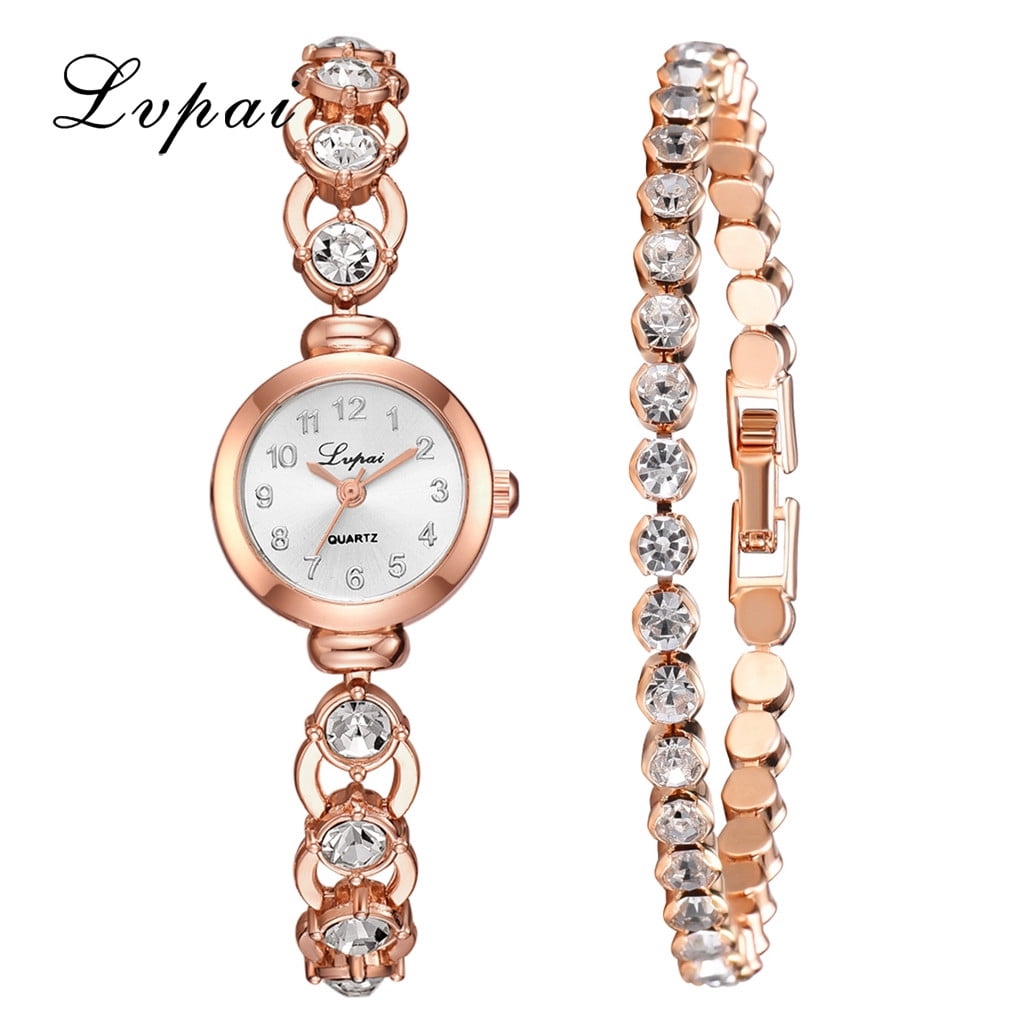 Gobestart 2pcs/Set Fashion Simple Dial Steel Strip Watch Full Diamond ...