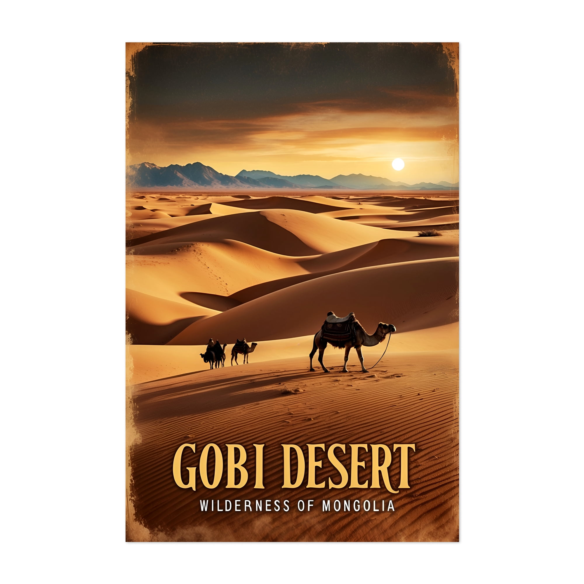 Gobi Desert Travel Poster – Mongolian Wilderness Illustration ...