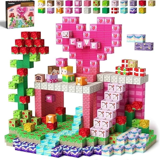 GobiDex 100 Pcs HeartsBlock Valentine's Game-Based Magnetic Blocks ...