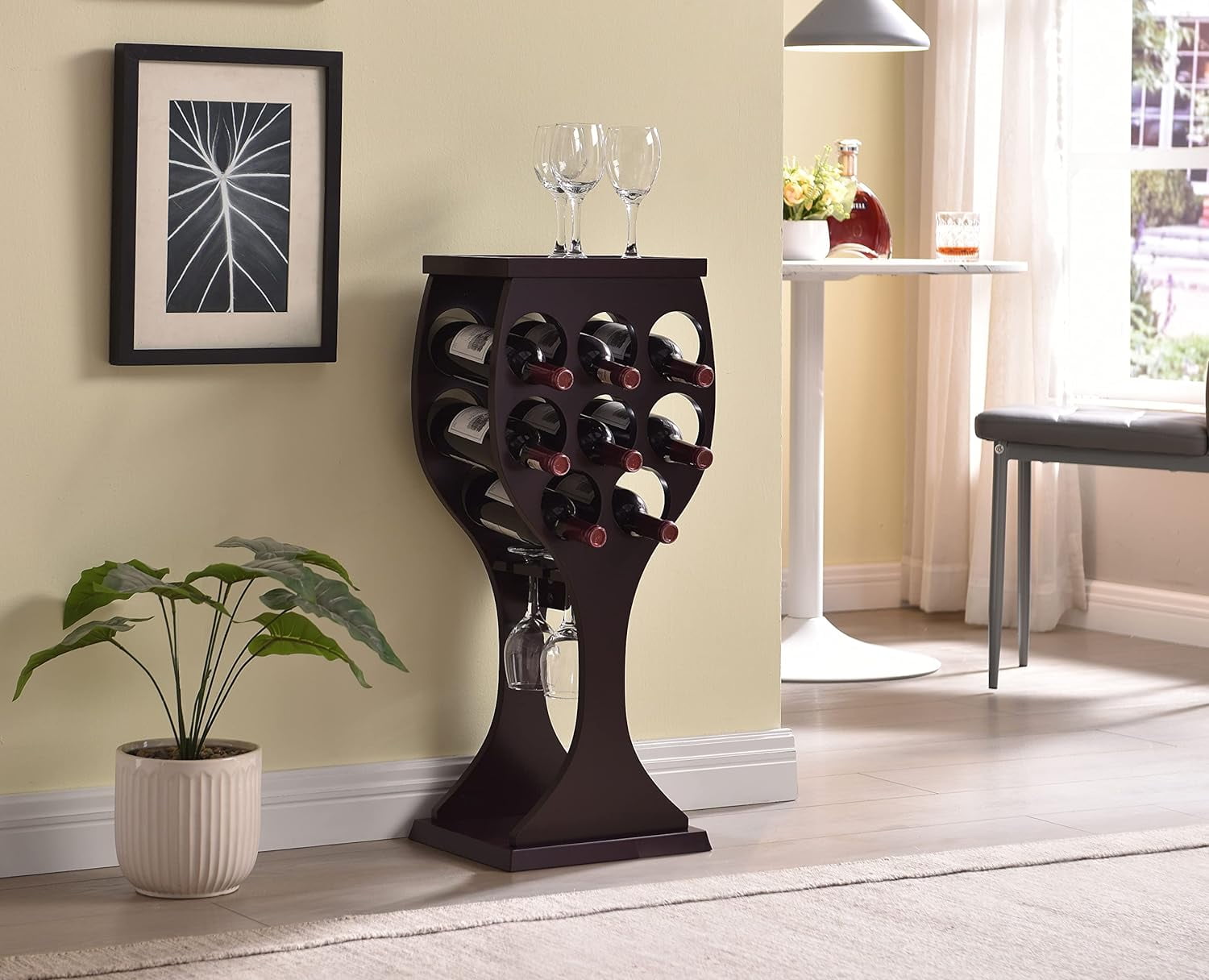Goblet-Shaped Freestanding Wine Rack, Mini Bar Table Wine Holder Stand ...