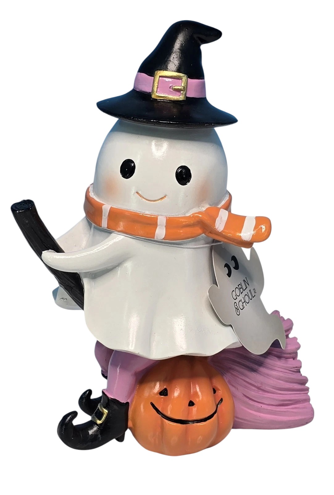 Goblin & Ghoul Flying Ghost Decor | Witch Hat Broom Halloween Figurine ...