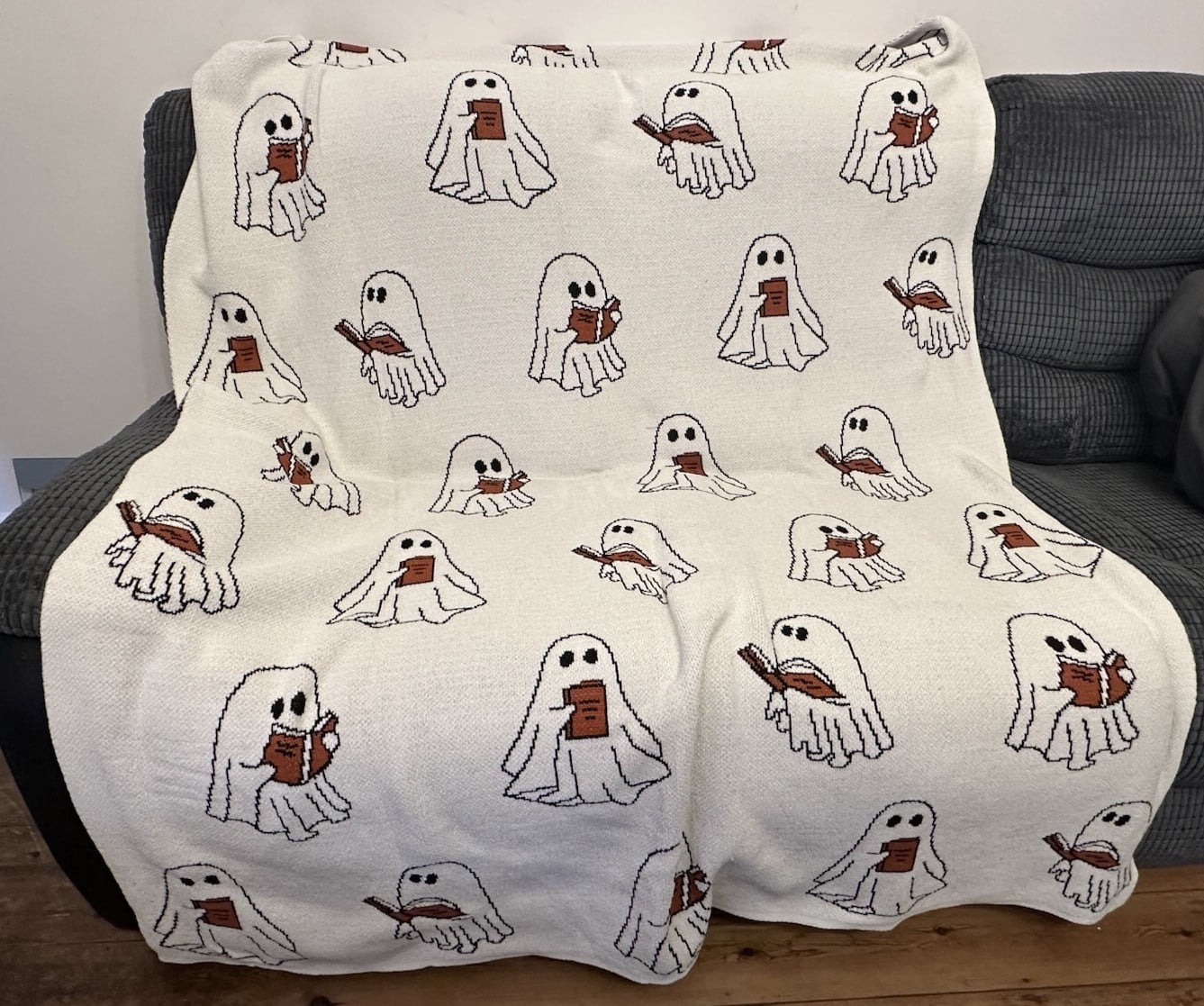 Goblin & Ghoul Ghosts and Books Halloween Oversized Cream Throw/Blanket ...