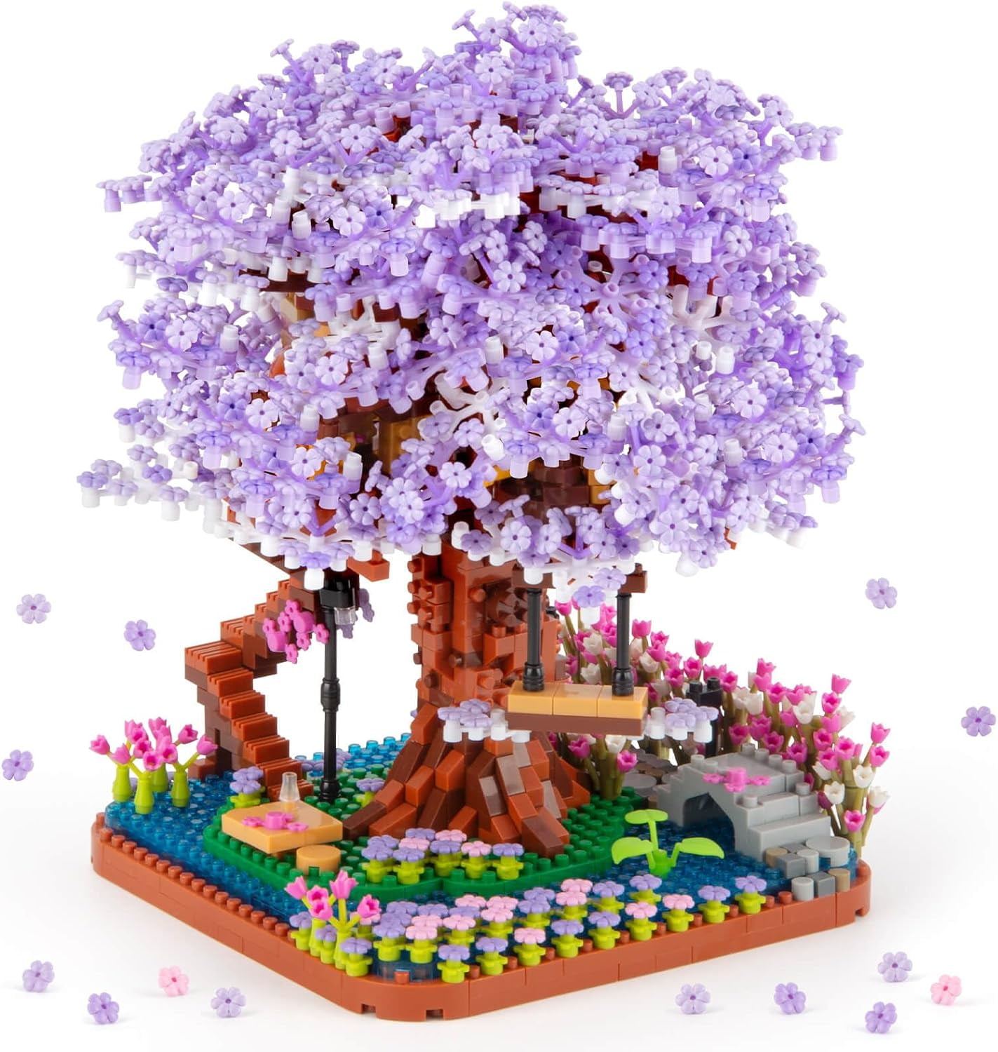 Gochildon Purple Cherry Blossom Tree House Bonsai Building Block Toy ...