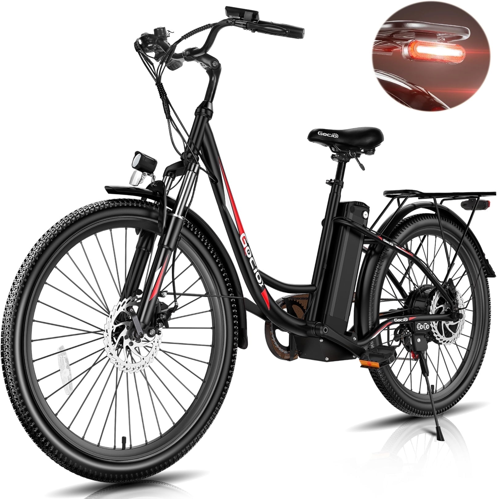 Gocio 26 in. Electric Bicycle 500W Electric Hybrid Bike, 48V Adjustable City Ebike for Adults ...