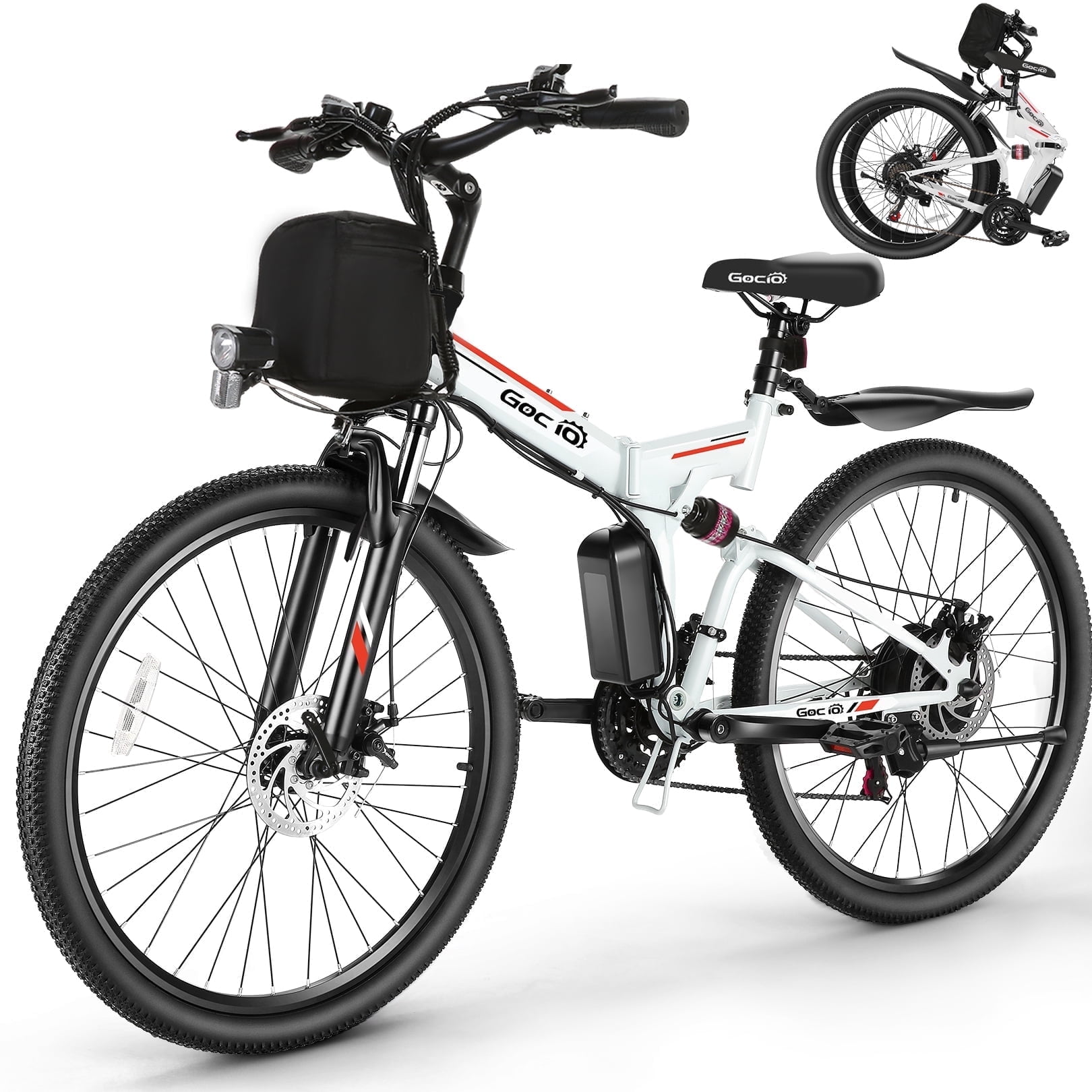 Gocio 26 in. Electric Bike for Adults, 500W Folding Electric Mountain Bicycle Max 22Mph, Full ...