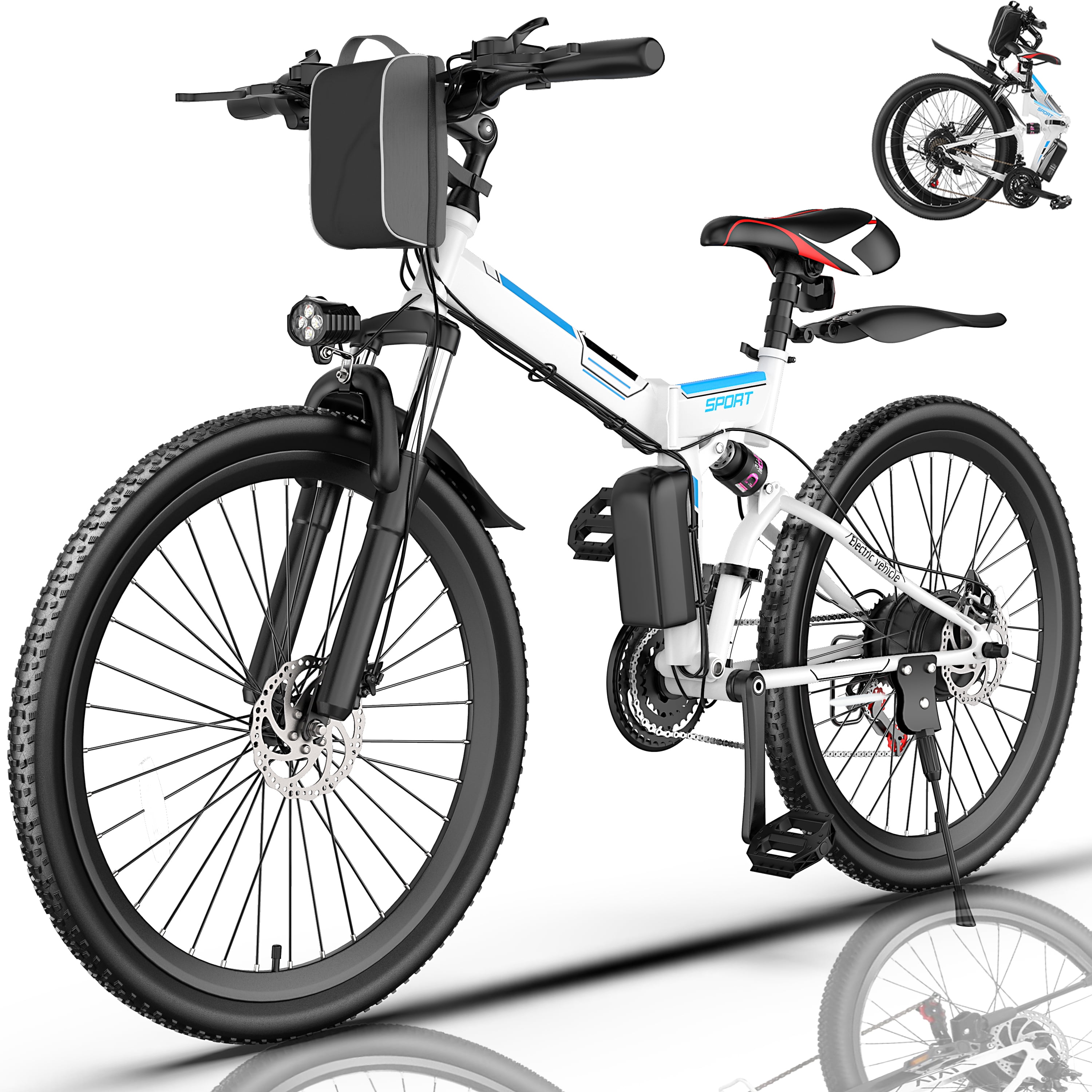 Gocio 26 in. Electric Bike for Adults, 500W Folding Electric Mountain Bicycle Max 50Miles, Full ...