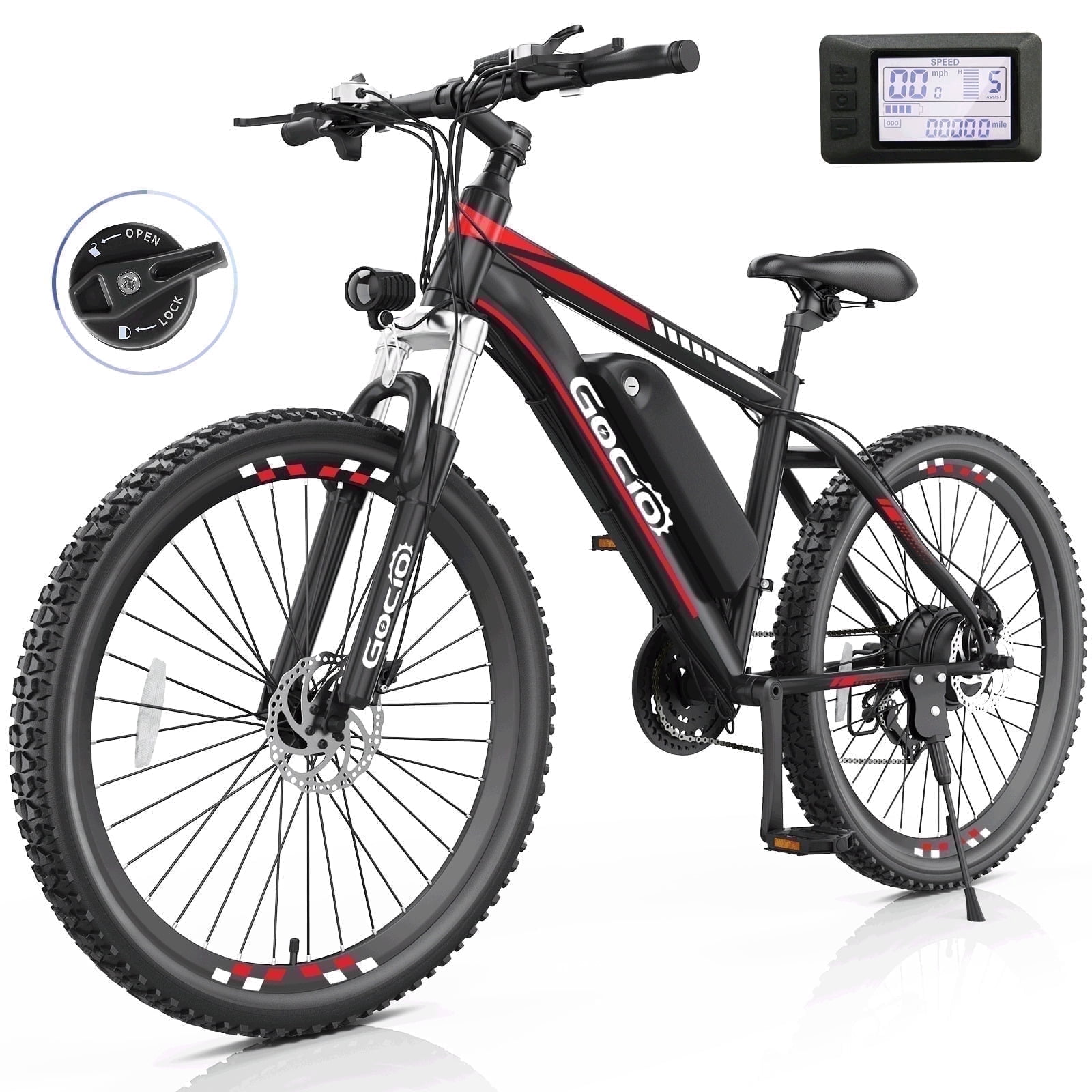 "Gocio 26"" Electric Bike, 500W Ebike for Adults, 48V 10.4Ah, LCD ...