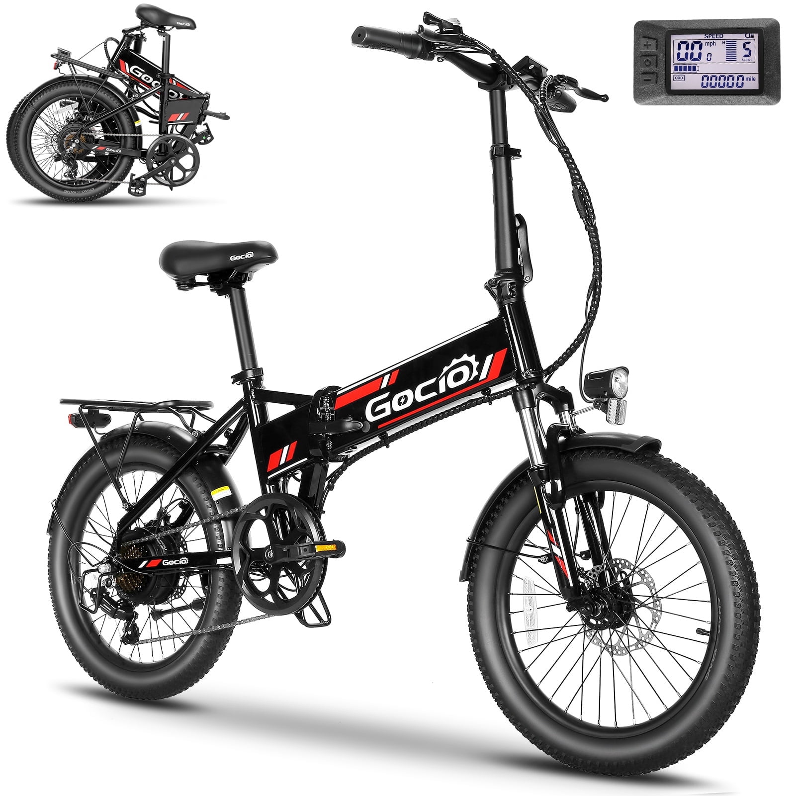 Gocio 500W Folding Electric Bike, 20''*2.4", Ebike, 48V 7.8A Lithium-Ion Battery, For Adults ...
