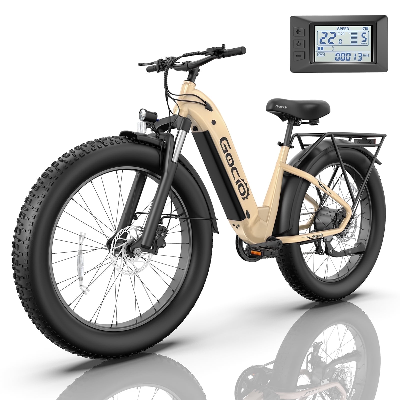 Gocio Electric Bike, 26" x 4.0 Fat Tire Ebike, 750W Motor Electric Mountain Bike for Adults ...