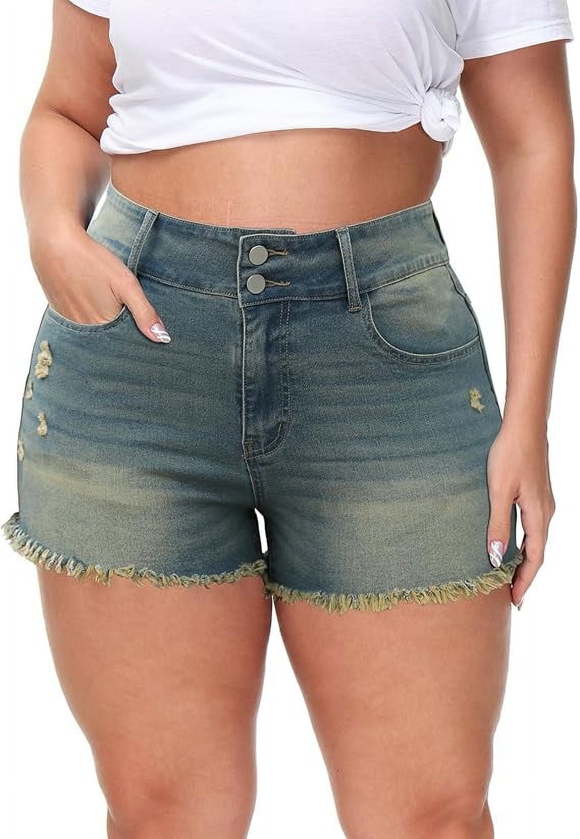 Gocolloa Women Plus Size Jean Shorts Sexy Stretchy High Waisted Frayed ...