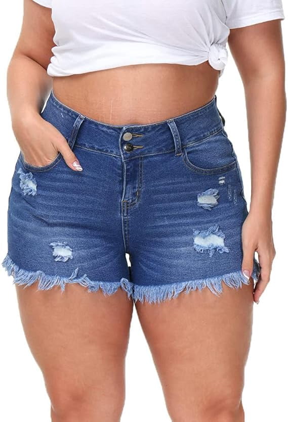 Gocolloa Women Plus Size Jean Shorts Sexy Stretchy High Waisted Frayed ...