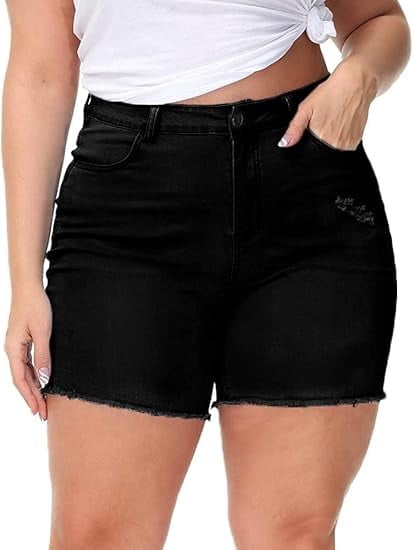 Gocolloa Women Plus Size Jean Shorts Stretchy High Waisted Frayed Raw ...