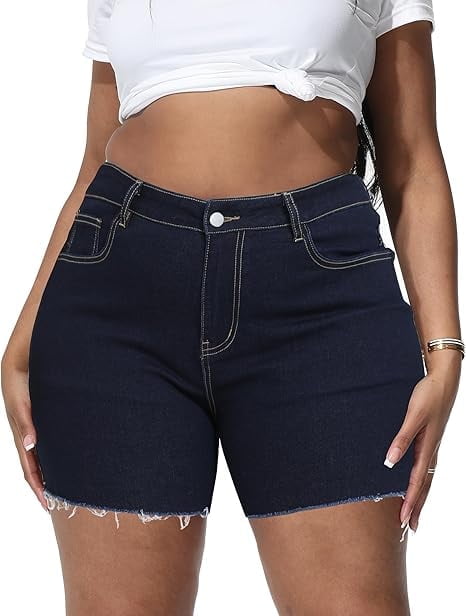 Gocolloa Women Plus Size Jean Shorts Stretchy High Waisted Frayed Raw ...