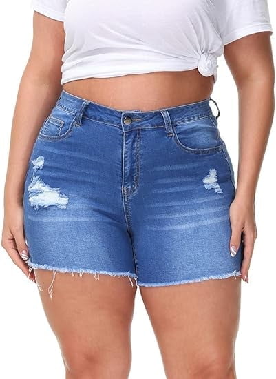 Gocolloa Women Plus Size Jean Shorts Stretchy High Waisted Frayed Raw ...
