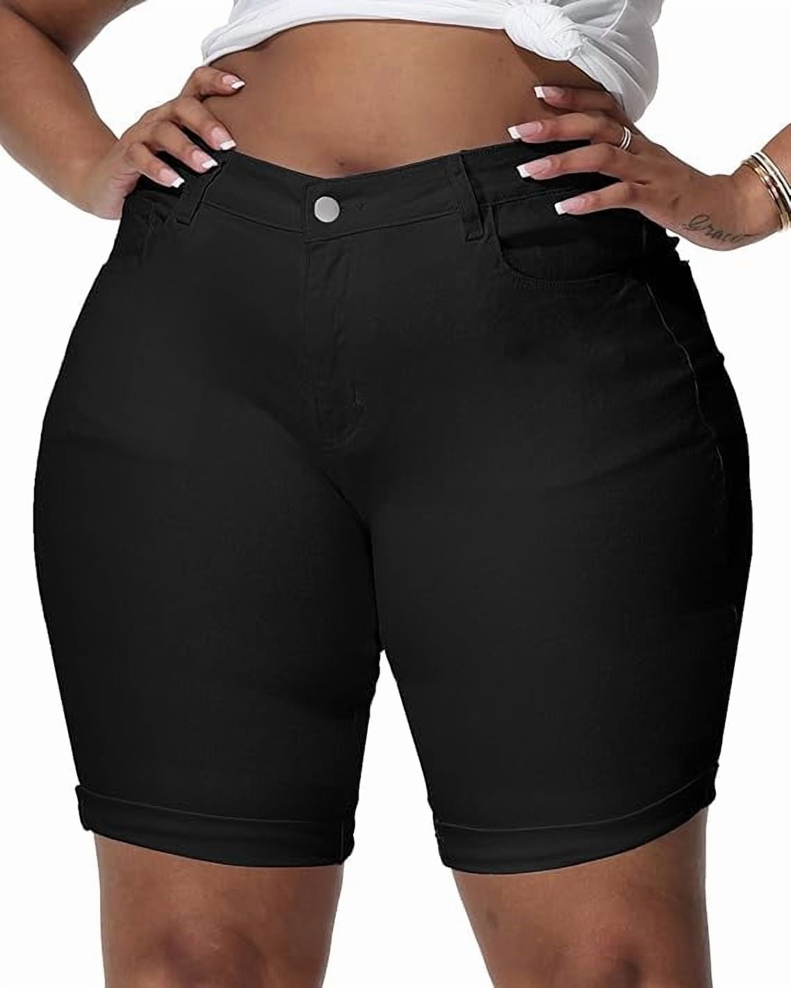 Gocolloa Womens Plus Size Jean Shorts High Waisted Stretchy Midi ...