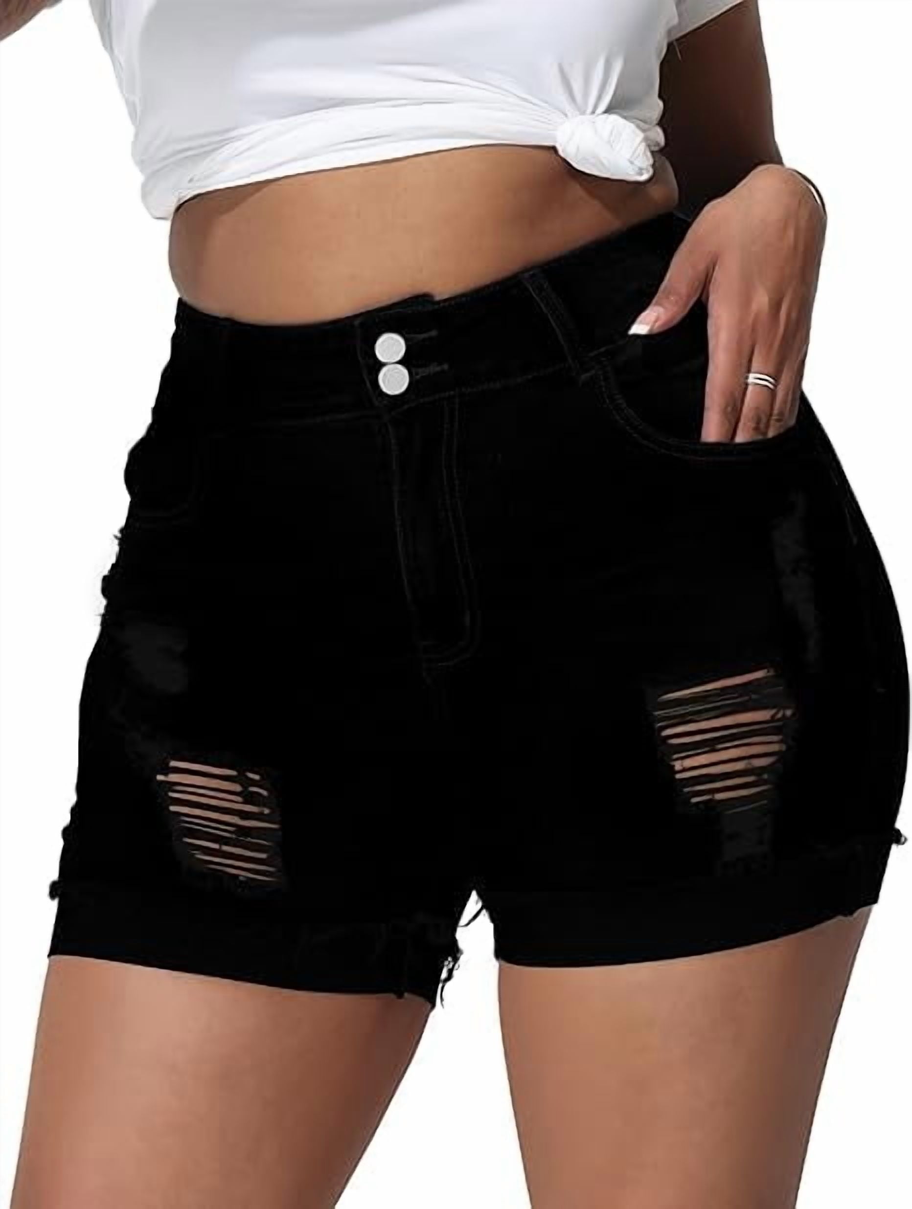 Gocolloa Womens Plus Size Jean Shorts High Waisted Stretchy Ripped ...