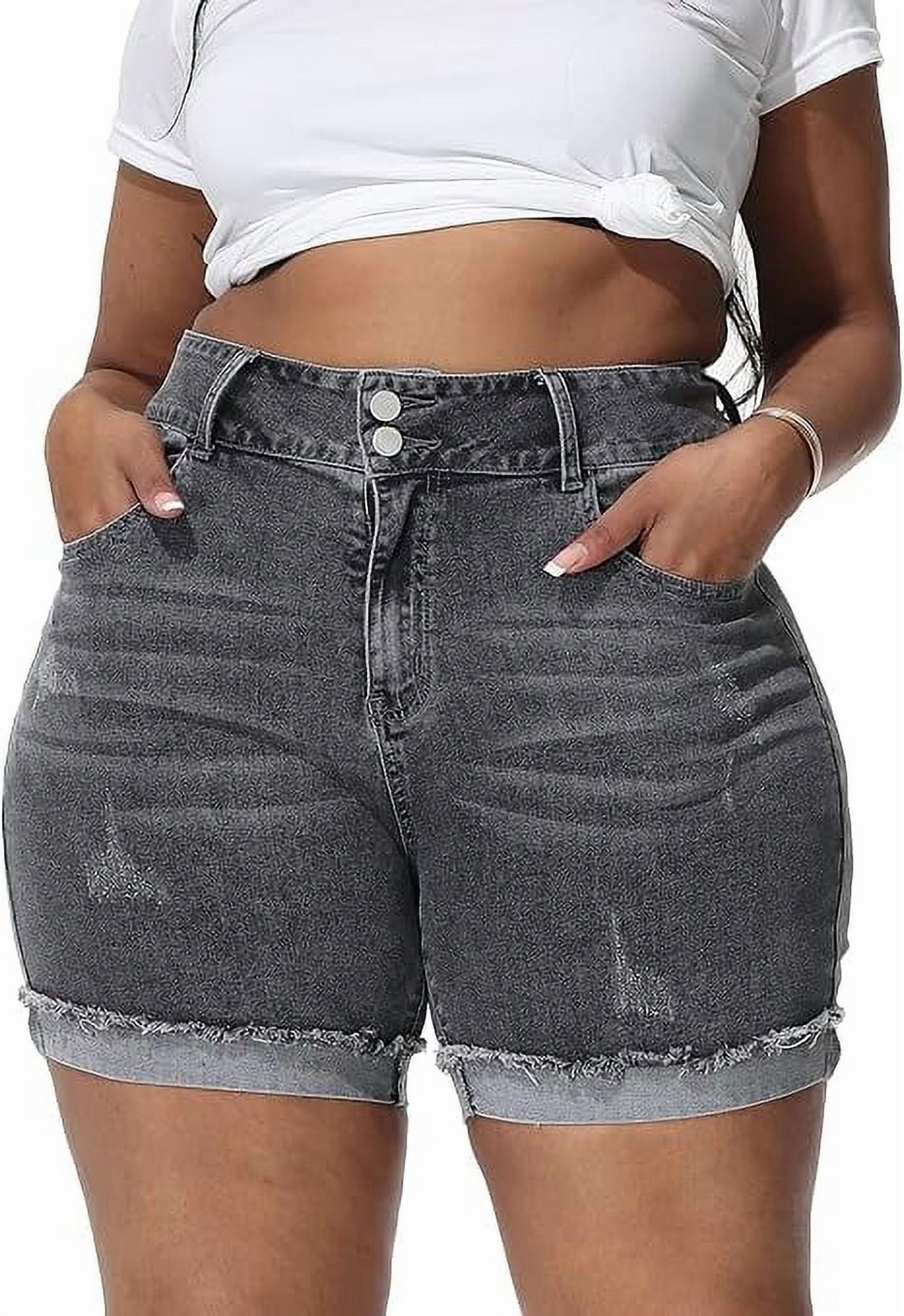 Gocolloa Womens Plus Size Jean Shorts High Waisted Stretchy Ripped ...