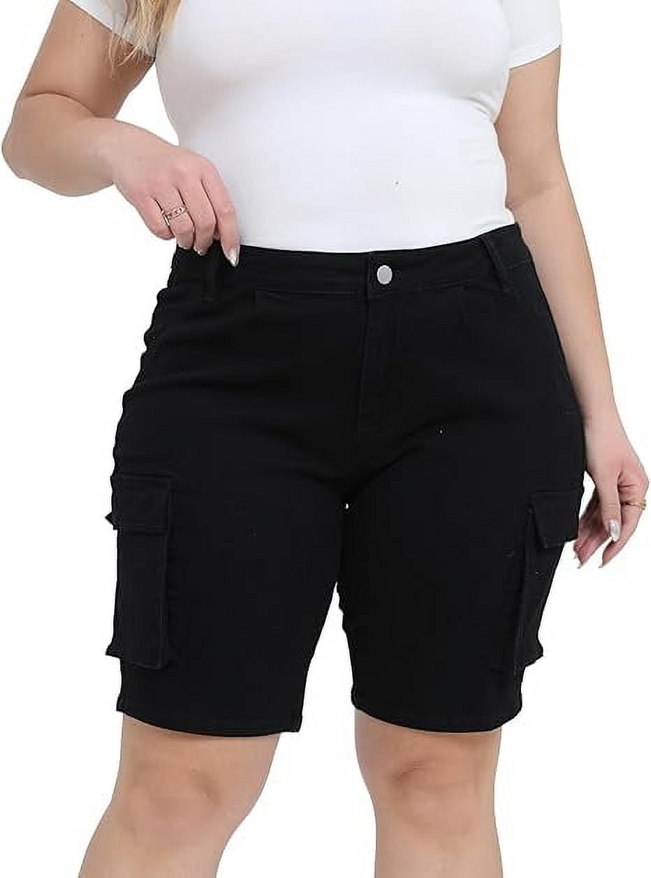 Gocolloa Womens Plus Size Jean Shorts Stretchy Cargo Bermuda Shorts ...