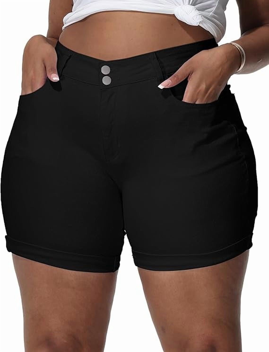 Gocolloa Womens Plus Size Jean Shorts Stretchy High Waisted Distressed ...