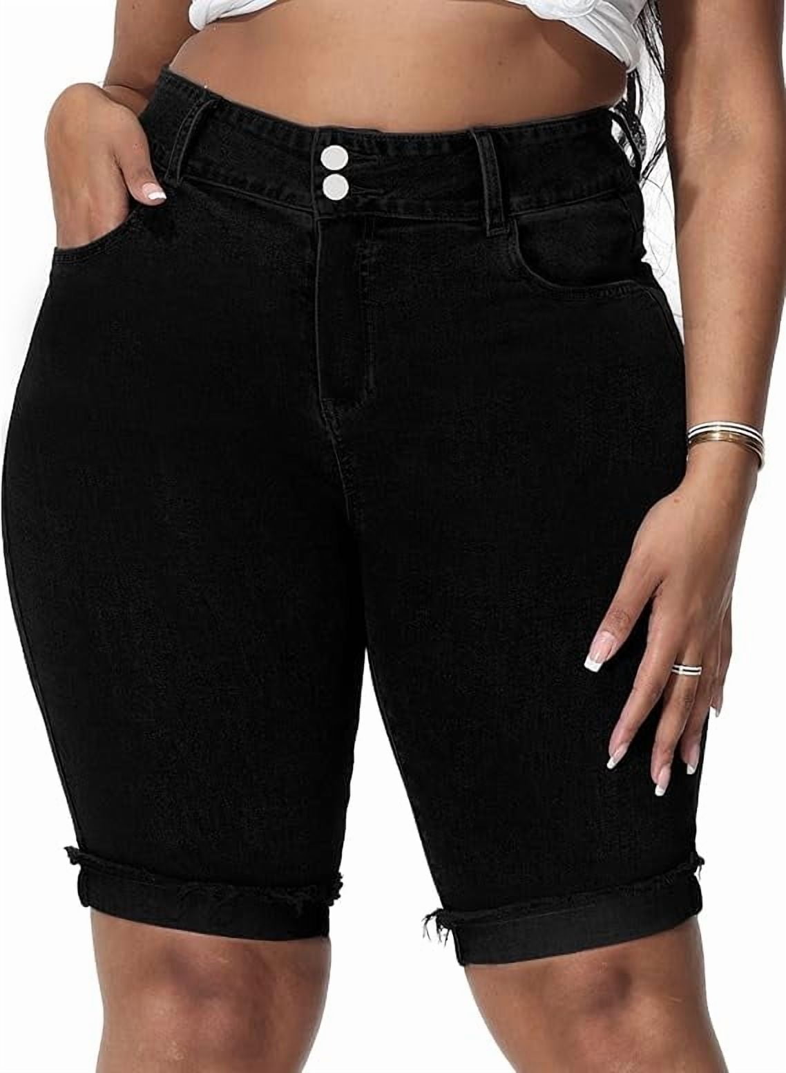 Gocolloa Womens Plus Size Jean Shorts Stretchy High Waisted Ripped Roll ...