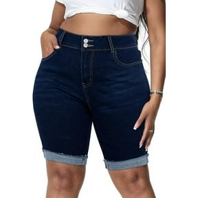 Denim Shorts for Women Mid Rise Ripped Jean Shorts Stretchy Folded Hem ...