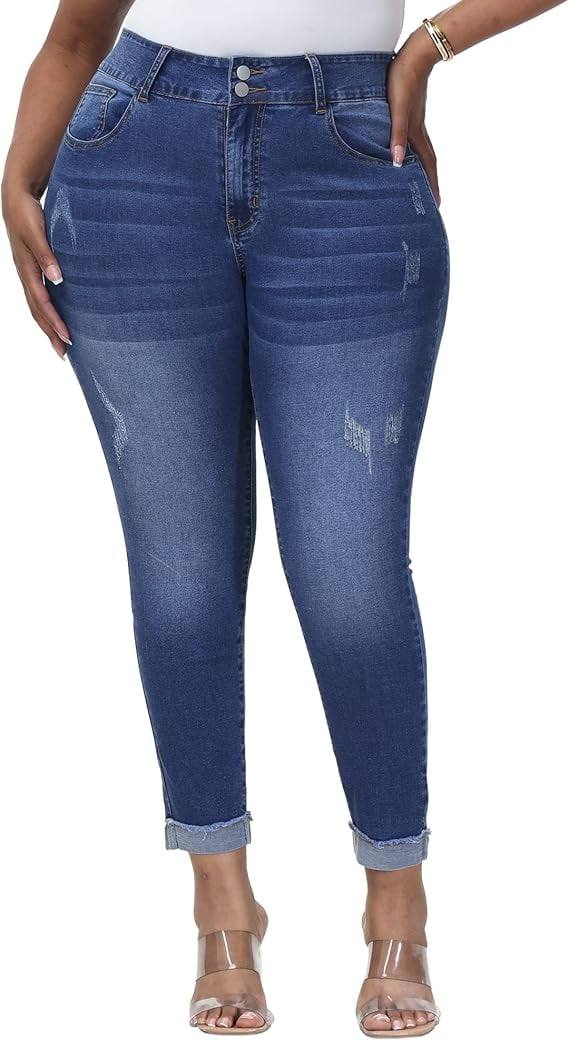 Gocolloa Womens Plus Size Skinny Jeans High Waisted Stretchy Classic ...