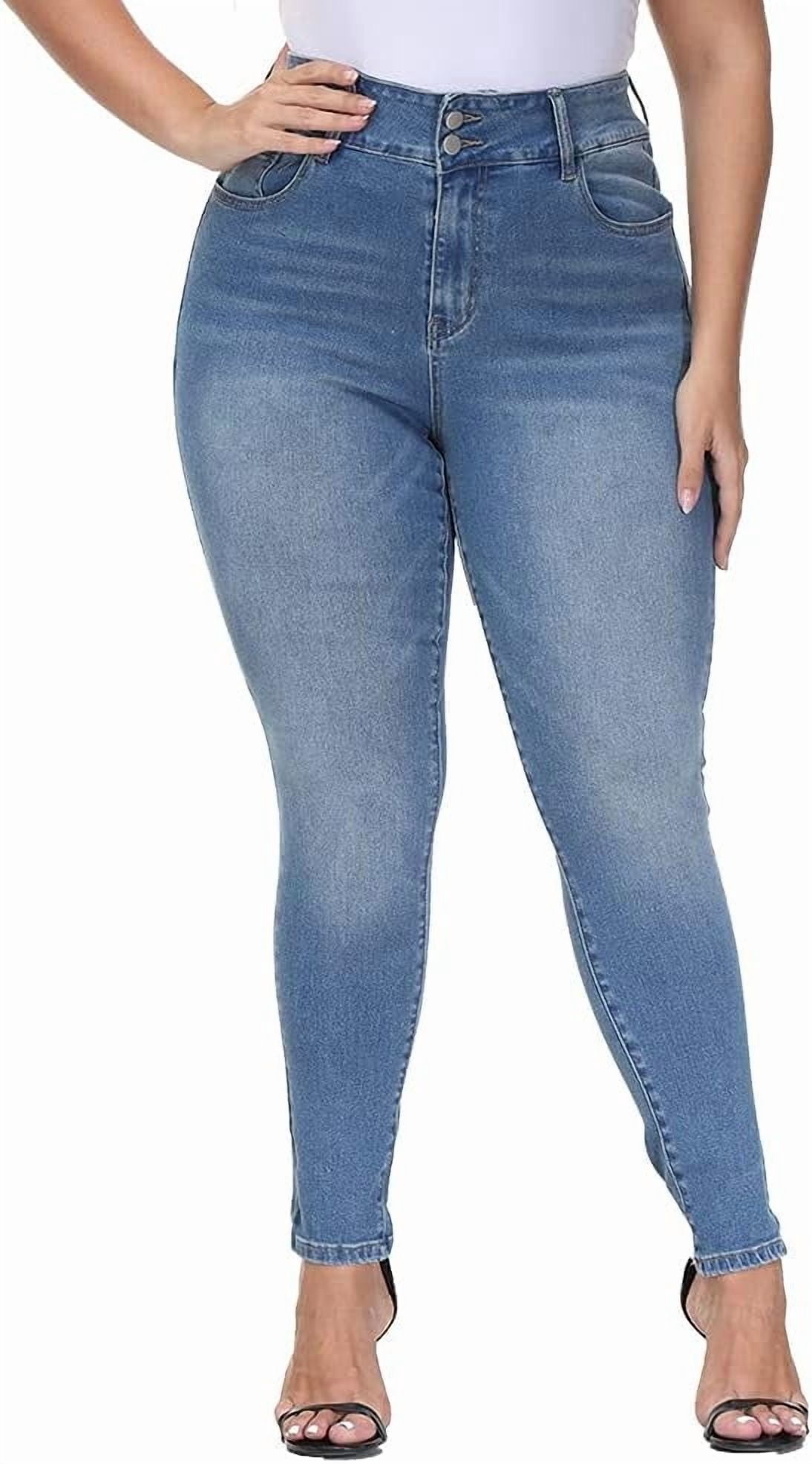 Gocolloa Womens Plus Size Skinny Jeans High Waisted Stretchy Classic ...