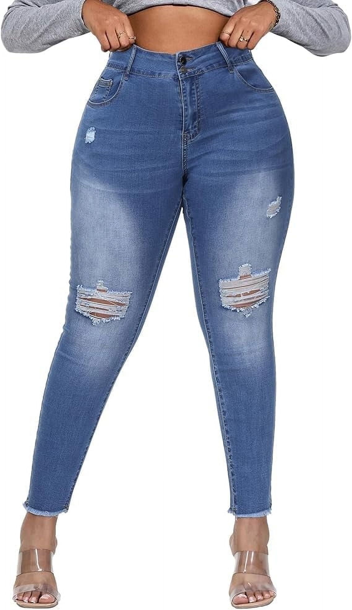 Gocolloa Womens Plus Size Skinny Jeans Stretchy High Waisted Ripped ...